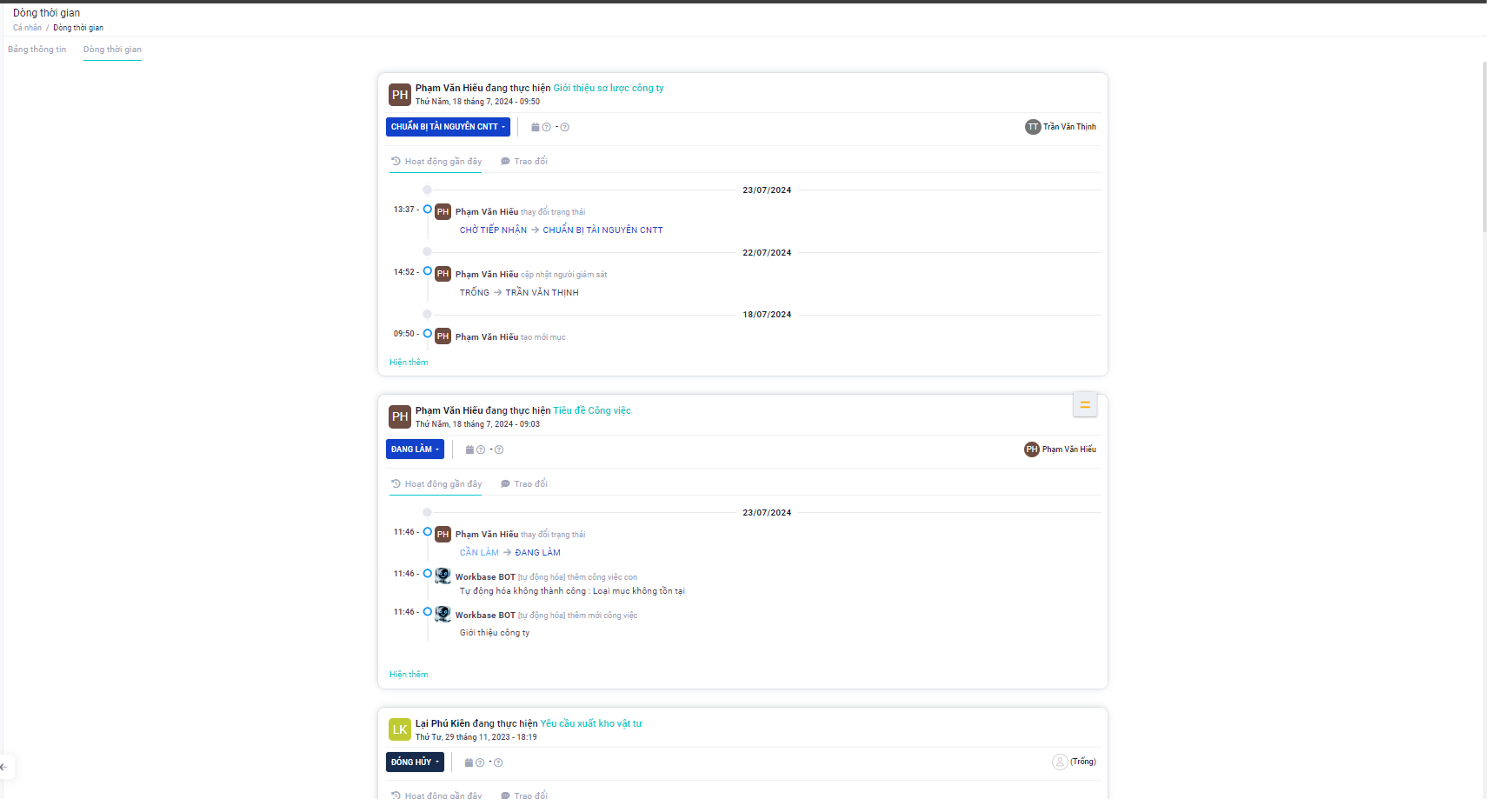 Dòng thời gian | Workbase